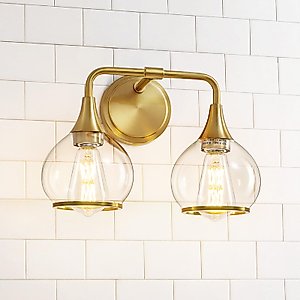 HAHZT Gold Bathroom Light Fixtures 2-Lights Vanity Lights with Clear Glass Shade Bathroom Vanity Light 14 Inch Wall Sconces(Exclude E26 Bulb)…