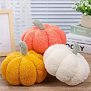 Namalu 3 Pcs Thanksgiving Pumpkin Throw Pillow Cushion 3D Pumpkin Throw Pillows Pumpkin Sofa Throw Pillow Cushion Home Decor for Car Bedroom Sofa Couch Living Room (White, Yellow, Orange,7.87 Inch)