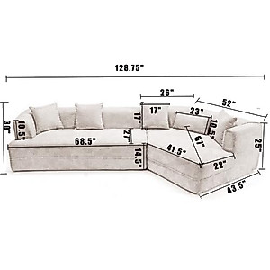 Tosaronia 125'' Comfy 4 Seat Curved Sofa, Modern Modular L Shape Sectional Couches with Boucle Fabric, Cloud Couch with Chaise Lounge for Living Room Apartment(White)