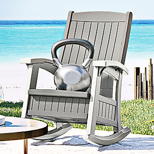 Suncast Outdoor Patio Rocking Chair with Under-Seat Storage, Stylish Faux Wood Outdoor Rocker for Patios, Dove Gray
