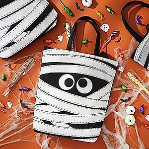 BLUE PANDA 12 Pack Large Mummy Halloween Tote Bags for Kids, Reusable Trick or Treat Bags (15 x 16 In)