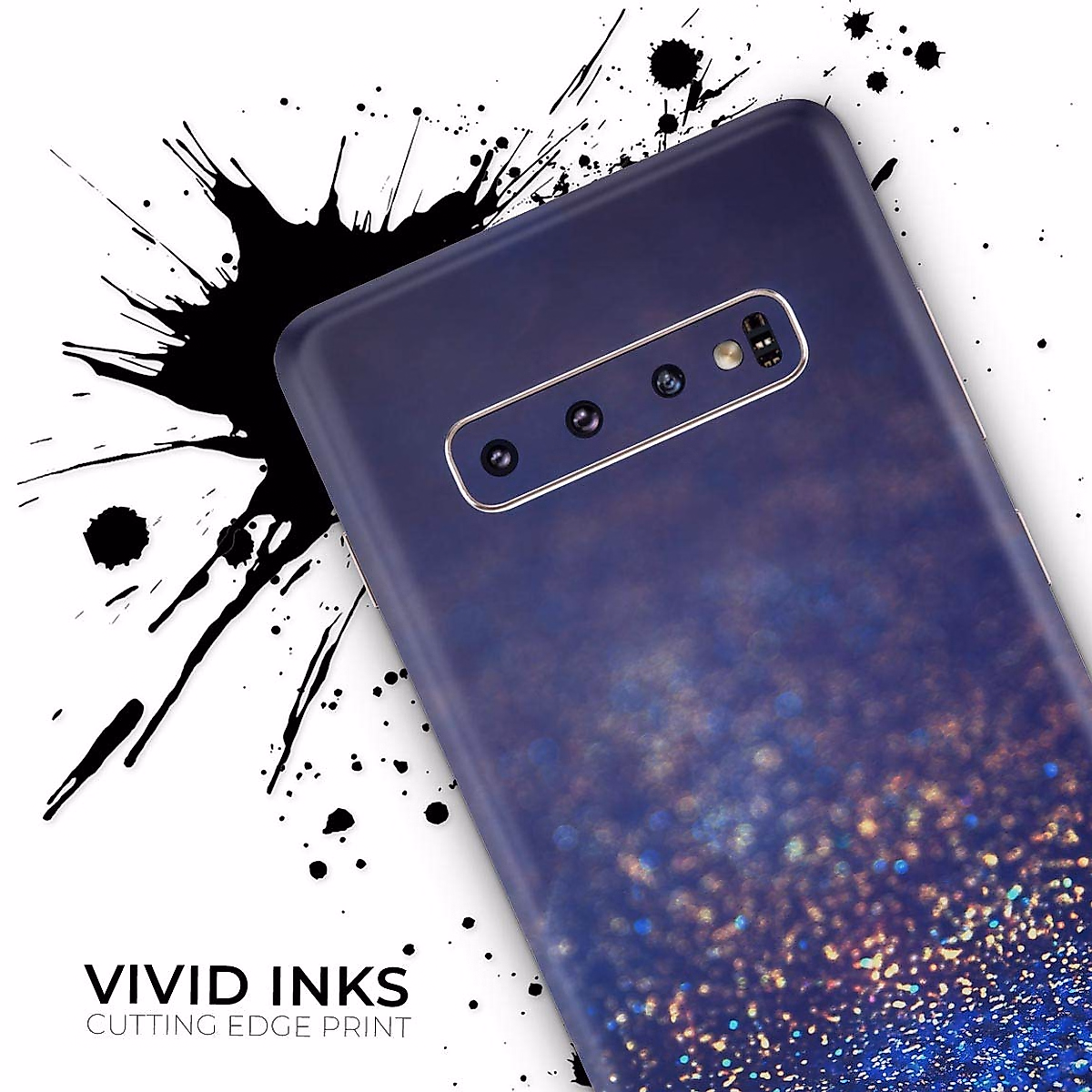 DesignSkinz Deep Blue with Gold Shimmering Orbs of Light Protective Vinyl Decal Wrap Skin Cover Compatible with The Samsung Galaxy S20 (Screen Trim & Back Glass Skin)