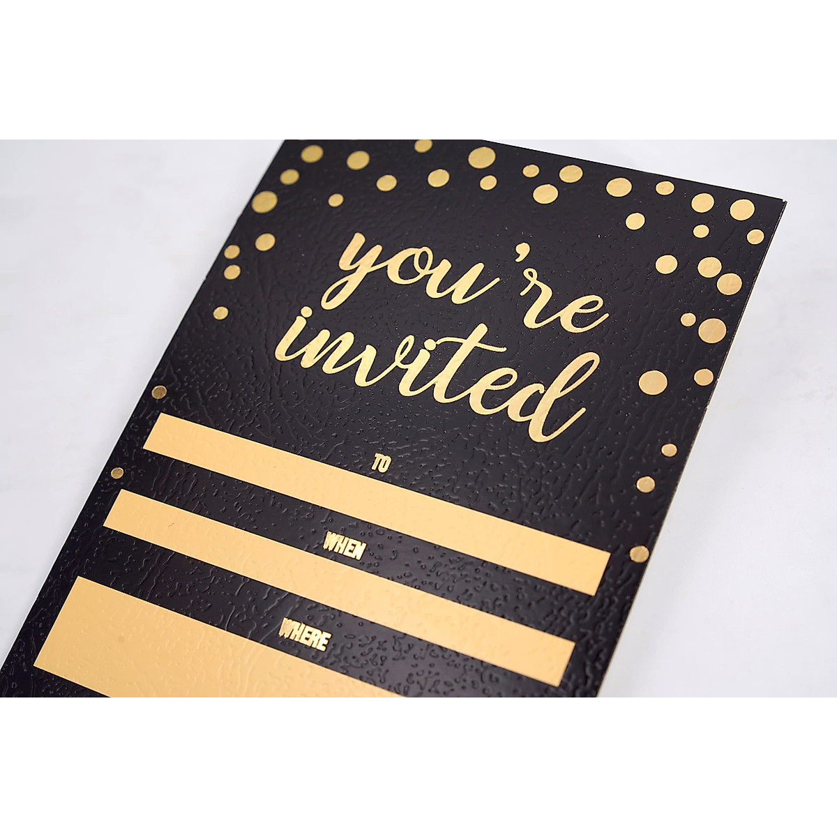 Chriz.Z Invitation Cards - 50-Count 4" x 6" Black Invitation Cards ‘’You Are Invited’’ in Gold Foil with 52 Gold Confetti Foil Kraft Envelopes – For Wedding, Bridal Shower, Baby Shower, Birthday