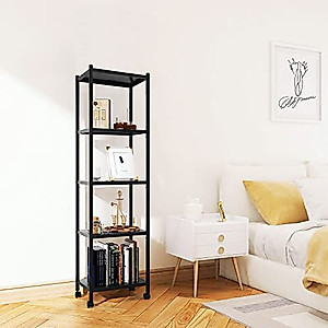 5-Tier Metal Rolling Cart Organizer with Wheels ，Adjustable Heavy Duty Free Standing Baker's Rack for Kitchens,Storage Tower for Pantry Laundry Bathroom Narrow Places