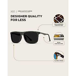 WearMe Pro Polarized Flat Top Narrow Square Mens Sunglasses (Matte Black/Black Lens)