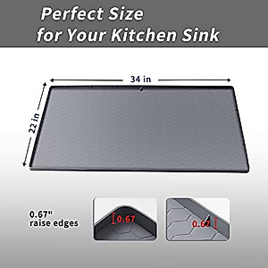 Under Sink Mat for Kitchen Waterproof, 34" x 22" Silicone Under Sink Liner, Hold up to 3.3 Gallons Liquid, Kitchen Bathroom Cabinet Mat and Protector for Drips Leaks Spills Tray