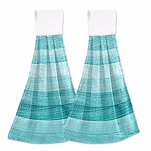 Teal Turquoise Green Wood Kitchen Towel Home Decorative Loop Dish Hand Towel Hanging Tie Towels 2PCS Super Soft Absorbent WashCloth for Bathroom Farmhouse Housewarming Tabletop, 12x17Inches