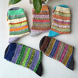 Loritta 5 Pairs Womens Wool Socks Winter Warm Socks Thick Knit Cabin Crew Cozy Boot Socks Gifts for Women, Multicolor