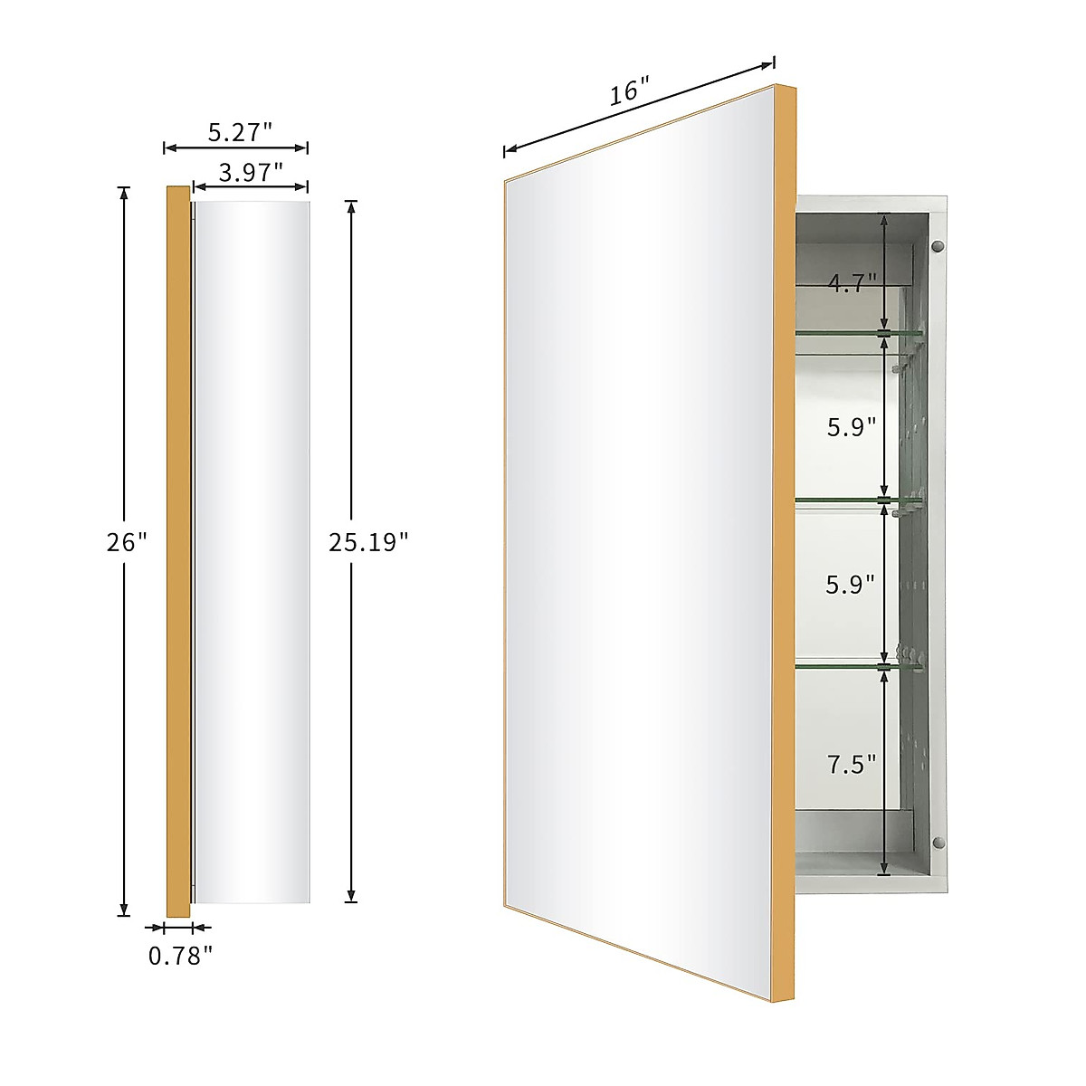 FOMAYKO Bathroom Medicine Cabinet with Farmhouse Black Aluminium Alloy Framed 26(H) x 16(W) Inches Bathroom Cabinet Recess or Surface Mount Mirror Cabinet for Bathroom Toilet Kitchen