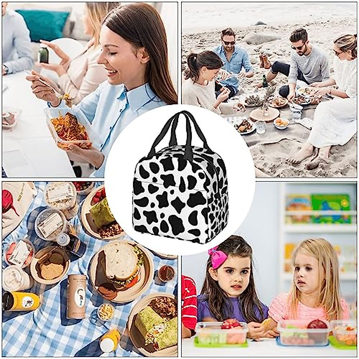 Cow Print Lunch Bag For Adults Insulated Lunch Box Cute Pattern Printed Reusable Lunch Tote For Study Work Picnic