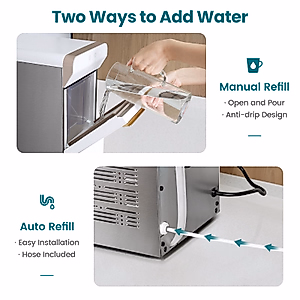 Gevi Household V2.0 Countertop Gemi Nugget Ice Maker | Self-Cleaning Pellet Ice Machine | Open and Pour Water Refill | Stainless Steel Housing | Fit Under Wall Cabinet | White