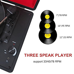 Record Player 3 Speed Portable Suitcase Vinyl Player with Built-in Speakers Turntable Vinyl to MP3 Recording RCA Line Out AUX in Headphone Jack
