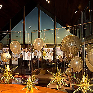 5 Pack 12 Point Foil Cone Balloons Gold Starburst Cone Mylar Balloons Large Explosion Star Balloon for Wedding Birthday Party Photo Booth Decoration Supplies