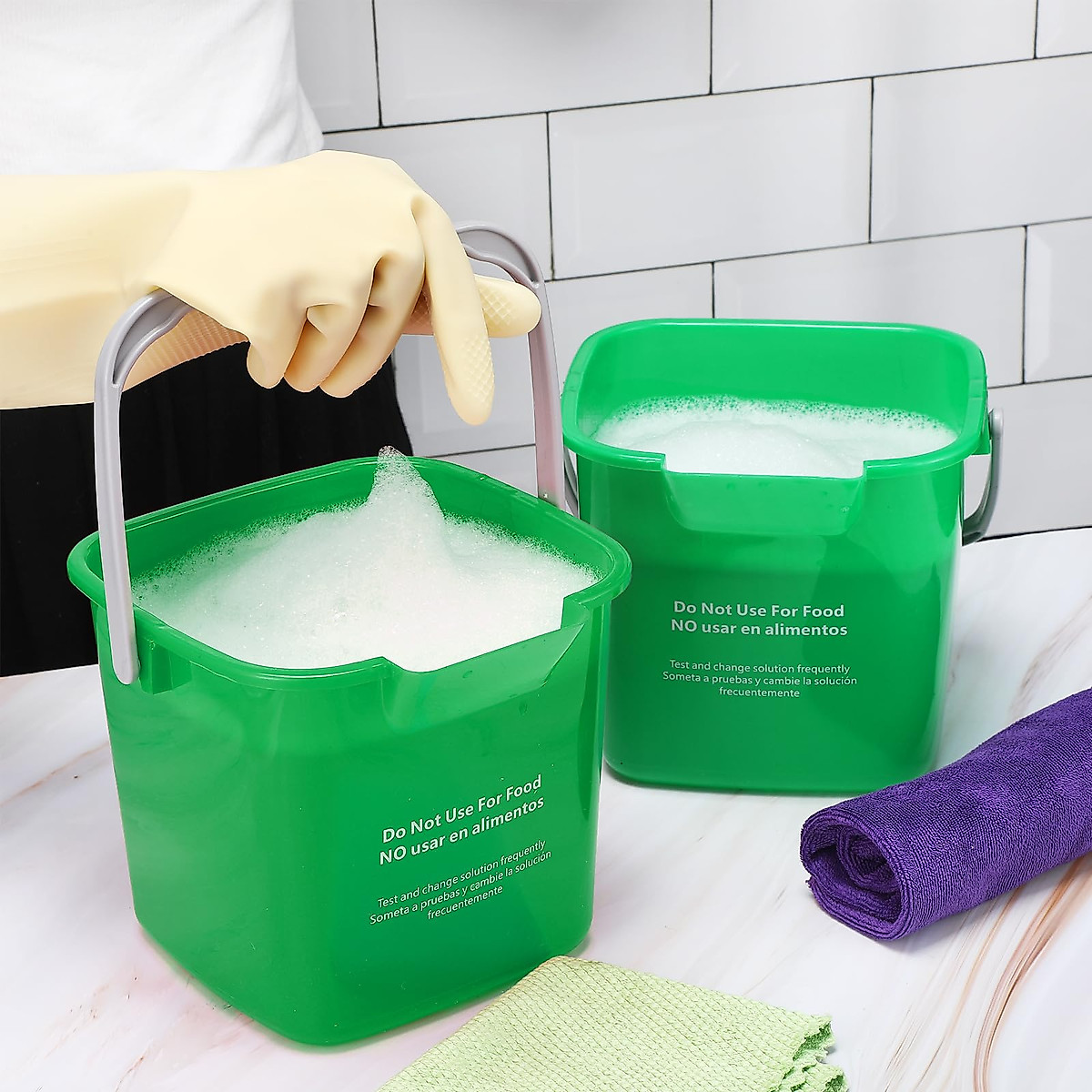 Yaomiao 4 Pcs Cleaning Bucket 3 Quart Small Sanitizing Square Bucket Detergent Pail with Measurements Spout and Handle for Home Commercial Use Restaurant Kitchen Office School (Green)