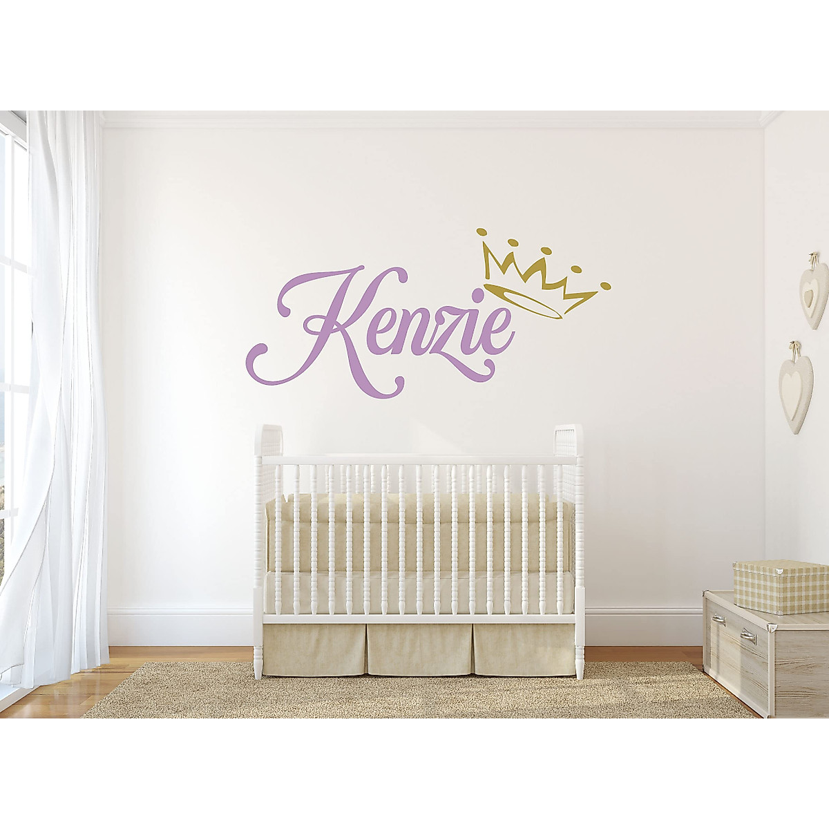 Personalized Name Vinyl Wall Decal with Princess Crown - Customized Name with Tiara Home - Decor for Young Girl's Bedroom, Nursery, or Playroom - Removable Sticker