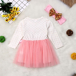 Newborn Baby Girls Pink Striped Tutu Dress First Birthday Skirt Outfits Casual Donut Print Girls Clothes Headband 2Pcs Set (Two Long-Sleeve, 2-3T)