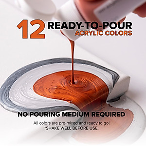 GenCrafts Metallic Acrylic Pouring Paint - Set of 12 Metallic Colors - Pre-Mixed High Flow & Ready to Pour - 2 oz./ 59 ml Bottles - Multi-purpose Paints for Canvas & Paper, Rocks, Wood and More