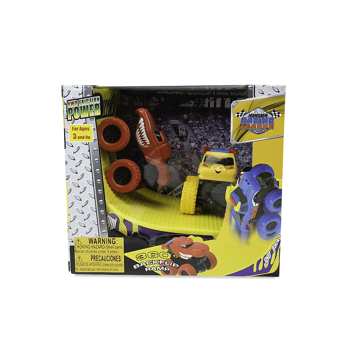 Pack of 2 Friction Powered 4WD Monster Wheel Racer ATV Truck with 360 Backflip Ramp, No Battery Needed, Stunt Racer Cars