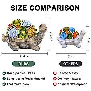 GIGALUMI 【Upgraded】 11.5 Inch Solar Garden Statues Turtle Figurine with Succulent and 7 LEDs - Outdoor Fall Winter Garden Decor Statue Large Tortoise Statues for Yard Lawn Outdoor Decoration Gifts
