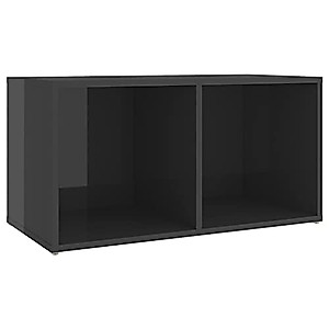 Queen.Y TV Cabinet Set of 2, Wooden Floor Storage Unit, Display Table with 4 Compartments, for Books, Magazines, DVDs, Media Box, High Gloss Grey