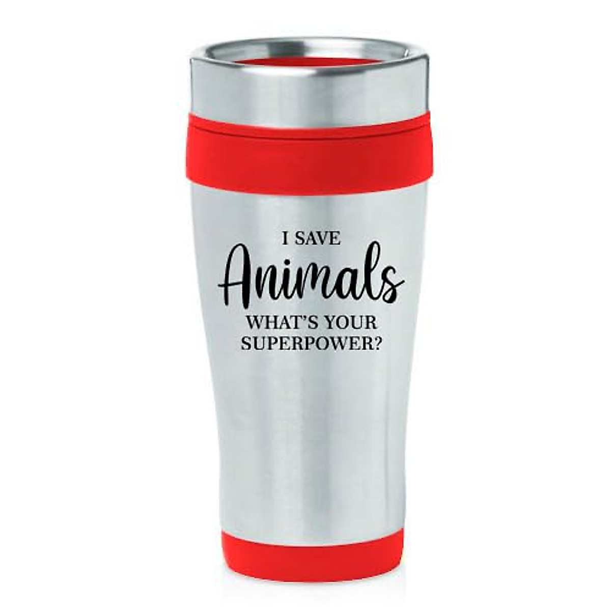 16oz Insulated Stainless Steel Travel Mug Coffee Mug Tumbler I Save Animals Superpower Funny Vet Tech Veterinarian (Red)