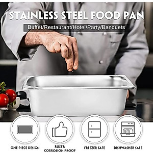 Generic 6 Pack Stainless Steel Buffet 4"" Deep Anti-Jam Containers 1/1,1/2,1/3,1/4 Steam Table Pan With Lid, Restaurant and Commercial Pans, Hotel Pan, Chafing Steam Table Catering Storage (1/1)