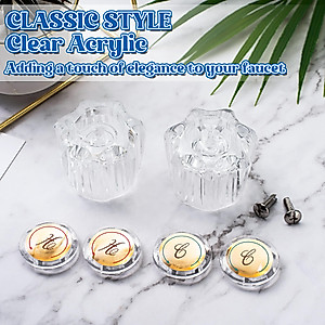 Dreyoo Bathroom Sink Knobs Replacement, Bathtub Faucet Handles with 4 Index Buttons, Compatible with Delta/LDR/Delex/Peerless Faucets, Hot and Cold Faucet Handles Replacement in Clear Acrylic