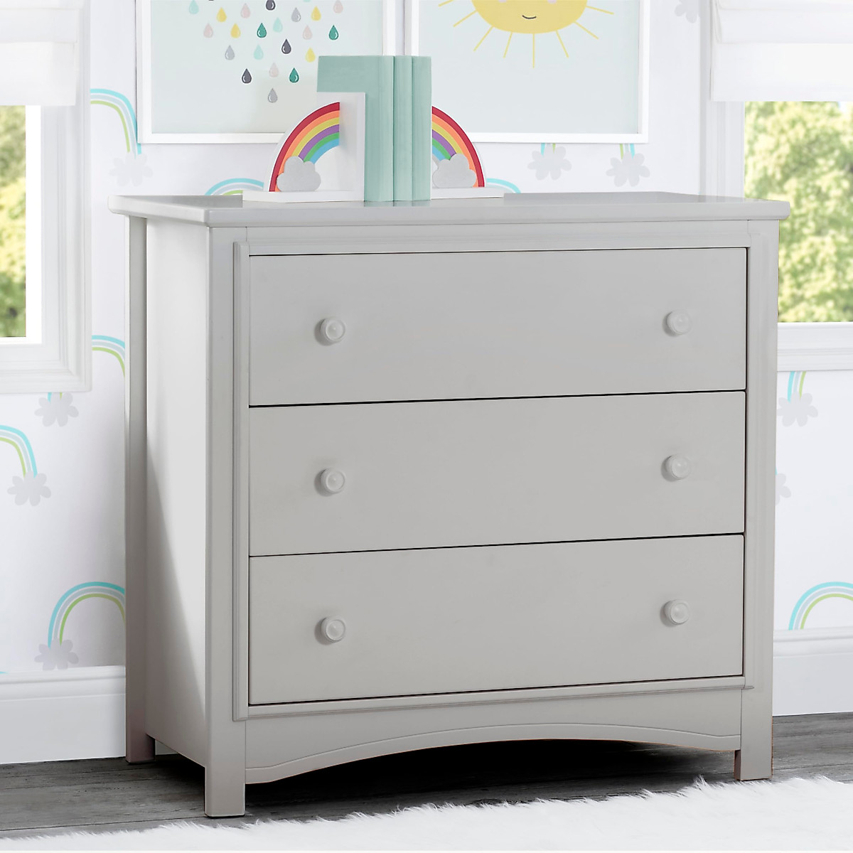 Delta Children Perry 3 Drawer Dresser with Changing Top, Moonstruck Grey