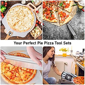 7PCS Foldable Pizza Peel Pizza Pan Set,12" x 14" Aluminum Metal Pizza Paddle with Wooden Handle, Rocker Cutter, Server Set, Baking Oven Mitts, Oil Brushes, Homemade Pizza Oven Accessories