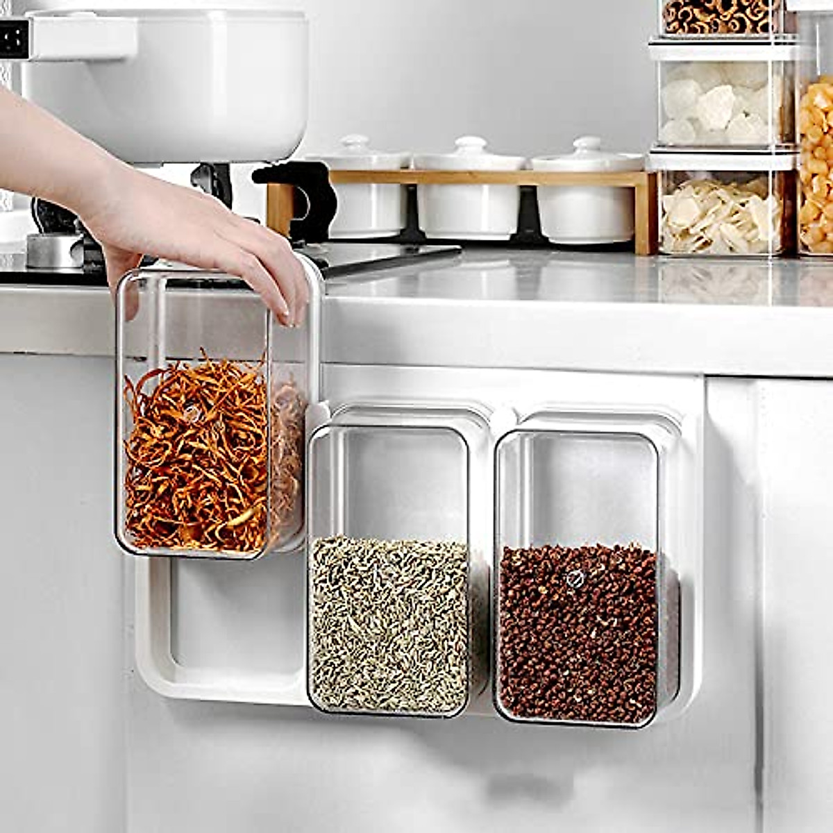 Cabinet hanging sealed cans food grade large capacity miscellaneous grain storage tank rectangular transparent moisture-proof storage box (3, send storage]