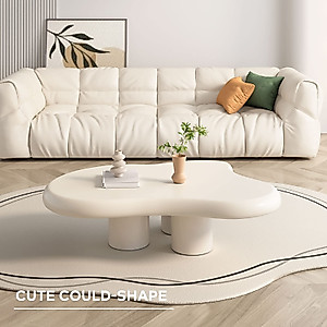 Guyii Cloud Coffee Table, Cute White Modern Tea Table, Irregular Indoor End Table for Living Room, Free Shape with 4 Legs, 41.02 Inches