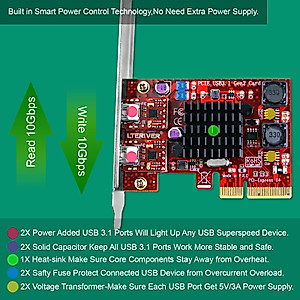 PCI Express to 2X USB 3.1 GEN2 Type C 10Gbps Ports Card for Windows 7, 8.1, 10, 11 (32/64) and MAC OS 10.9,10.10,10.12,10.13,10.14,10.15 PCs, Built in Smart Power Control Technology (PCE-U312C)