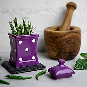 Handmade Purple and White Polka Dot Small 5.3oz/150ml Ceramic Kitchen Herb, Spice, Storage Jar with Lid, Pottery Canister, Housewarming Gift by City to Cottage®