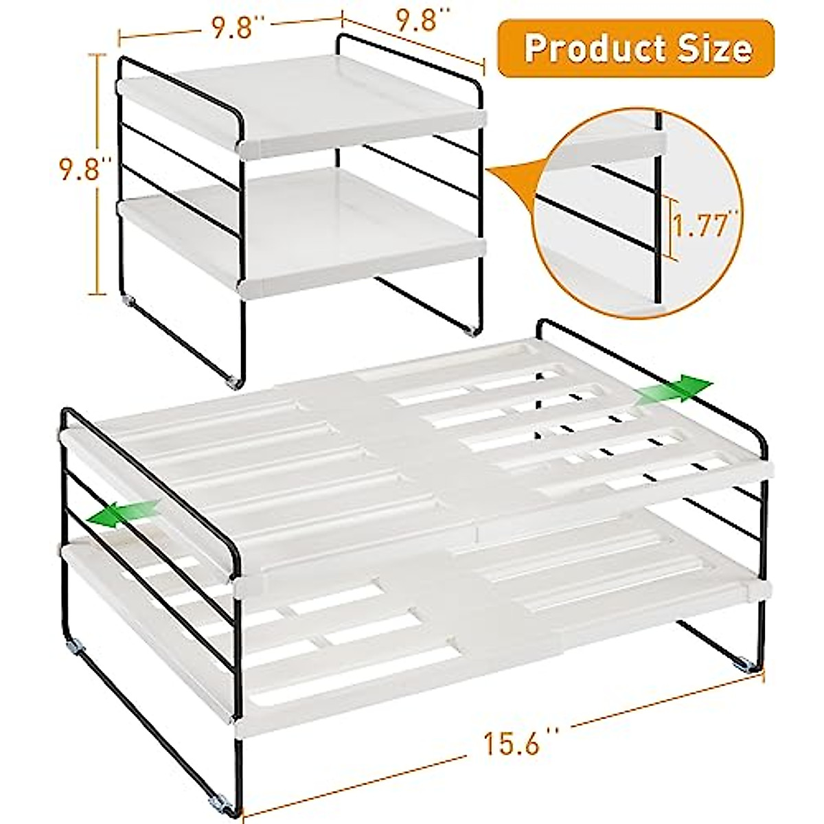 JUPELI Foil and Plastic Wrap Organizer, Expandable Kitchen Pantry Storage, Height Adjustable Cabinet Organizers and Storage, Storage Rack for Kitchen Organization, Aluminum Foil -3 Tier 9.8" to 15.6"L
