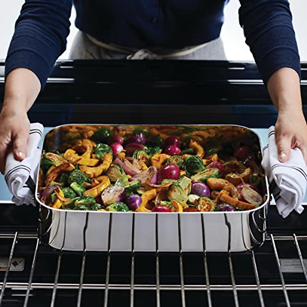 KitchenAid 5-Ply Clad Roasting Pan/Roaster with Removable Rack, 15 Inch x 11.5 Inch, Polished Stainless Steel