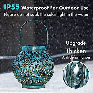 2 Pack Solar Lanterns Outdoor Waterproof, Hanging LED Lanterns on Tree Decor, Decorative Retro Metal Solar Lights Lamp for Table Patio Yard Garden Fence Backyard Porch Pathway Walkway Driveway, (Blue)