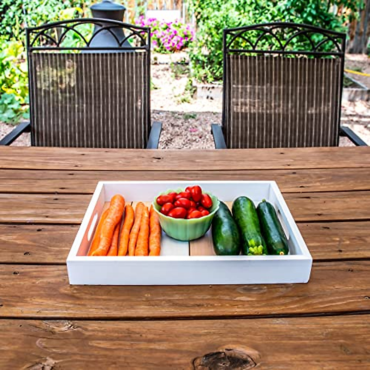 Decorative Wooden Serving Tray - Rustic Ottoman Tray for Coffee, Breakfast, Party, and Snacks.
