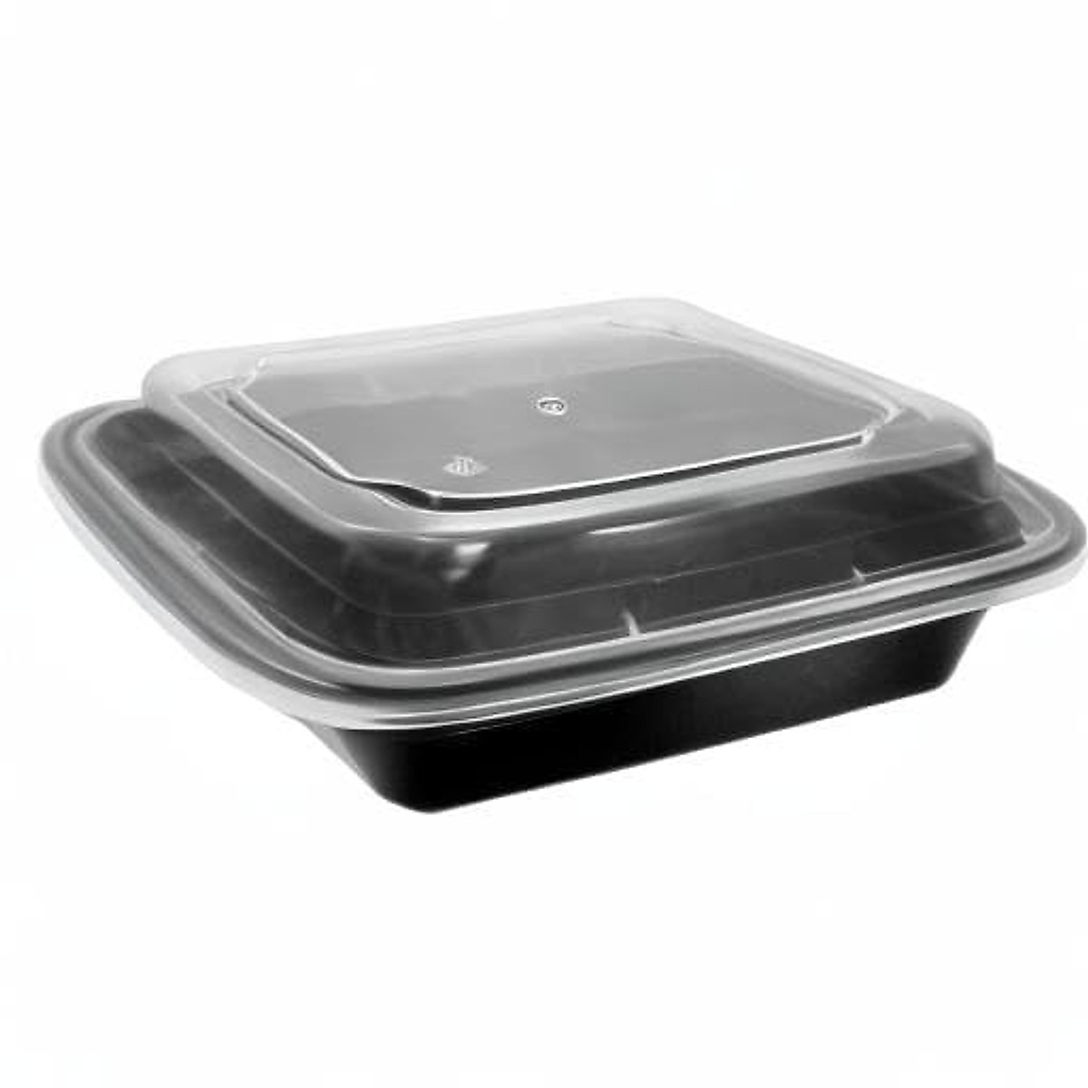PACTOGO 12 oz. Rectangular Microwaveable Black Plastic Disposable Food Storage Containers with Lids - BPA Free (Pack of 10 Sets)