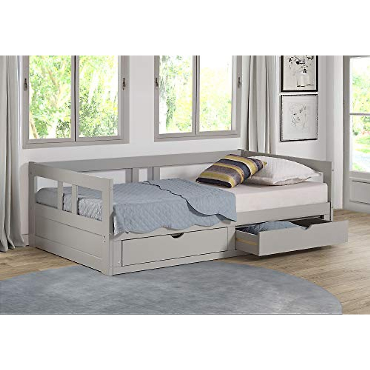 Alaterre Furniture Melody Extendable Bed Daybed, Dove Gray