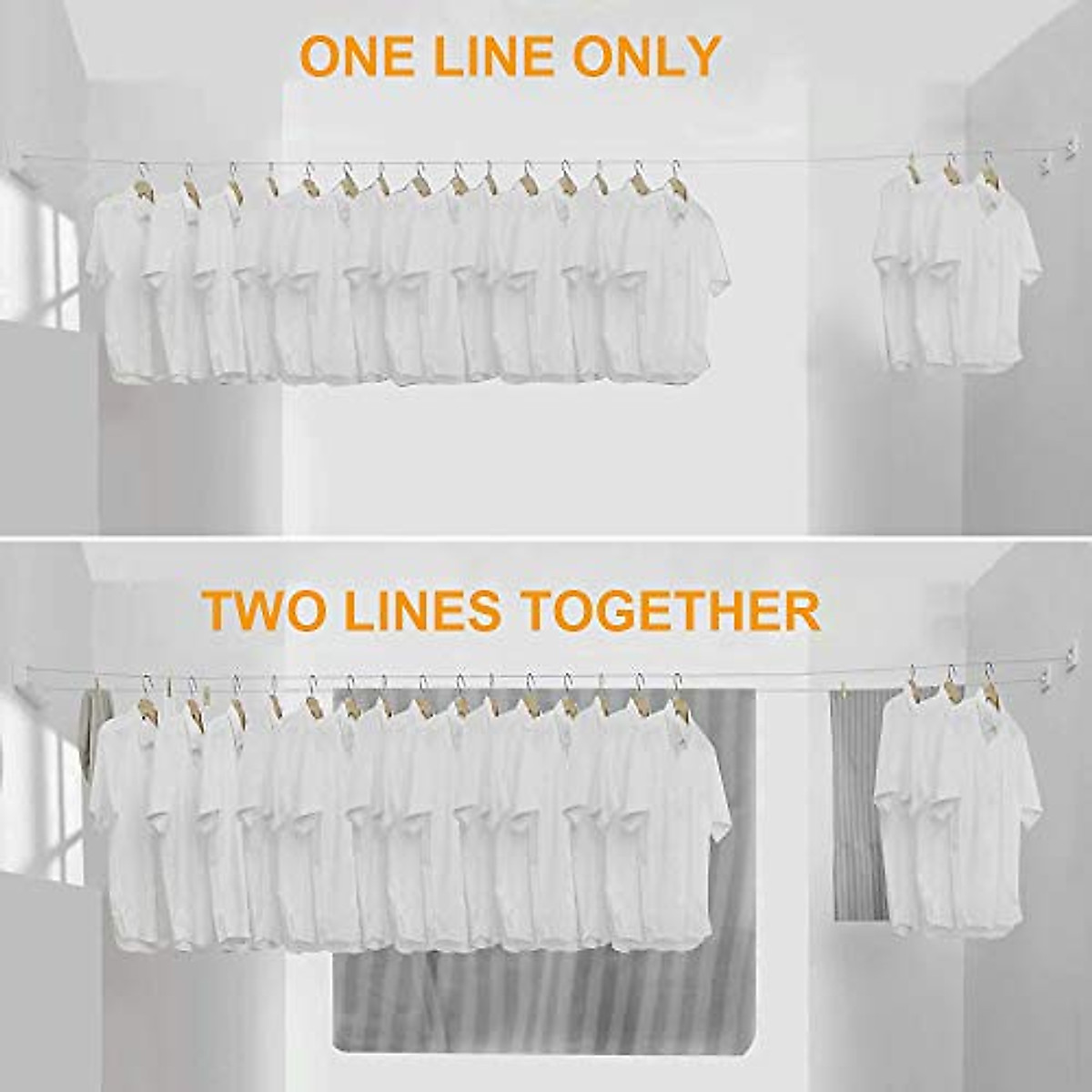 BESy Retractable Clothesline ABS case+Aluminum Dryer with Adjustable Stainless Steel Double Rope String Hotel Style Heavy Duty,Wall Mounted Method, 13.8 Feets,White