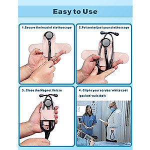 CaseLeather Stethoscope Holder, Genuine Top-Grain Leather | Strong & Durable | Magnetic Closure - Easy Access | for Doctors, Nurses, Adult (Pink)