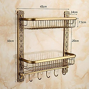 Bathroom Shelf Rectangular Shower Holder Antique Shower Caddy, Brass Shower Manager Wall Mounted Installation Bathroom Accessory