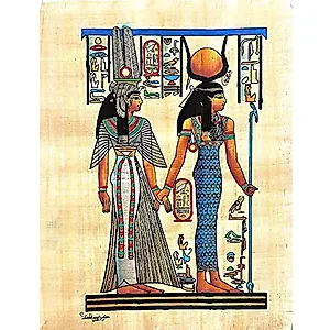 NileCart Collection of 4 sheets Egyptian papyrus paintings Original Hand Painted Papyrus Paper Ancient Egyptian size 13x17 in. handmade in Egypt. (Egyptian gods & goddesses Collection)