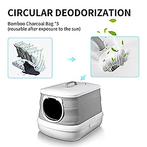 FLARUZIY Cat Litter Box, Foldable Large Portable Litter Box with Shovel Storage Space, Prevents Urine and Litter Leakage, Fully Enclosed Litter Box Isolates Odor, Portable for Outdoor Travel