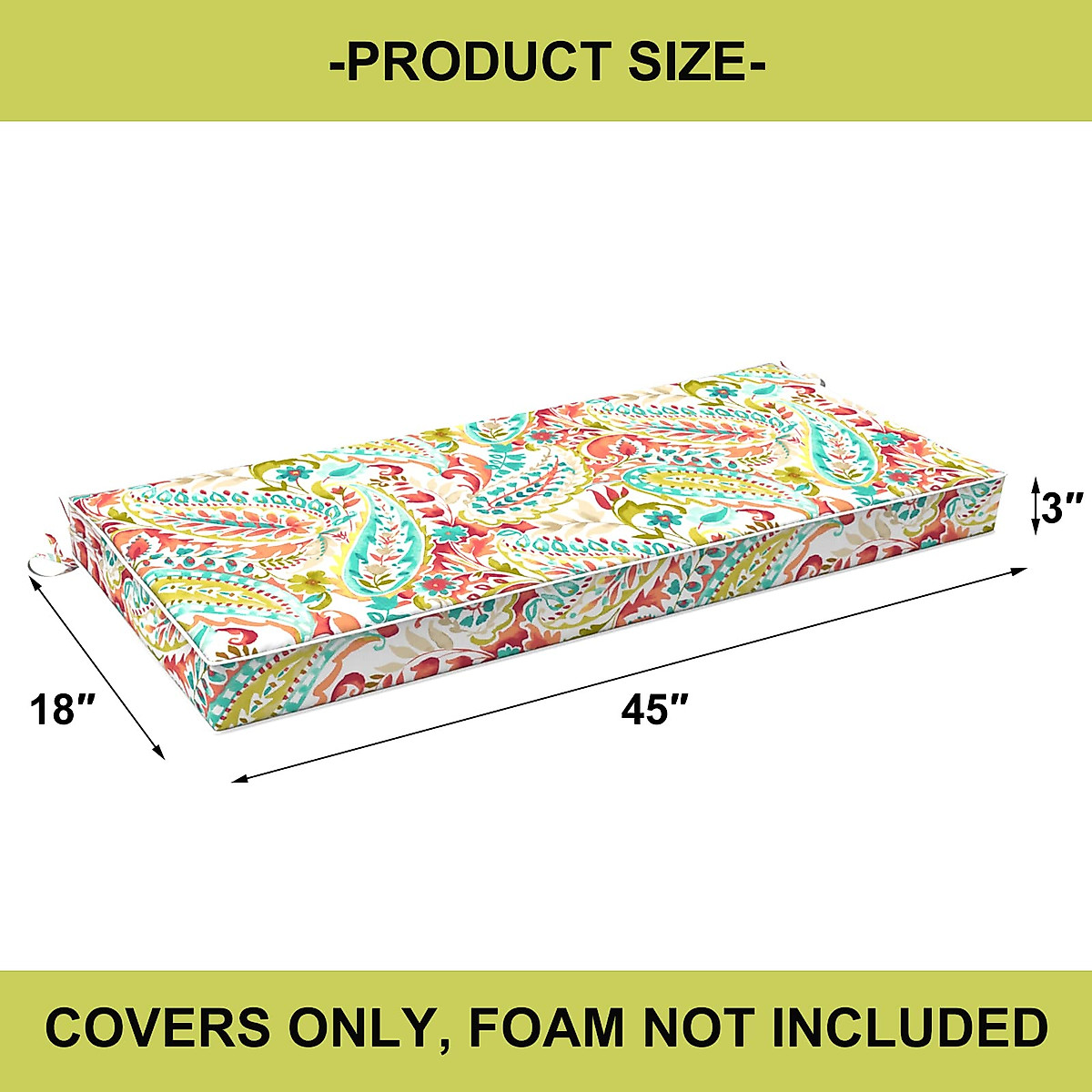 DYTXIII Patio Outdoor Cushion Cover Slip Cover W45 x D18 x H3 Inch with Zipper for Bench Loveseat Furniture, UV Protection Cushion Covers Replacement Covers 1 Pack, Pretty Paisley(Covers ONLY)