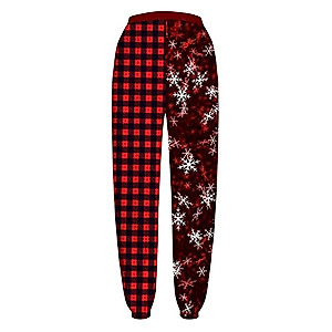 Plus Size Sweatpants,High Waisted Sweatpants for Women Xmas Elastic Waisted Snowman Print Workout Active Joggers Drawstring Straight Leg Pants Santa Claus Print Wine XL