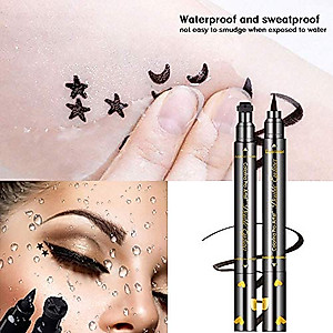 LemonSac 4 Pcs Double-sided Liquid Eyeliner Pencil Pen, with Eye Makeup Stamp Super Slim Gel Felt Tip, Waterproof Smudgeproof Long Lasting Eyeliner Eye Makeup (4PCS)