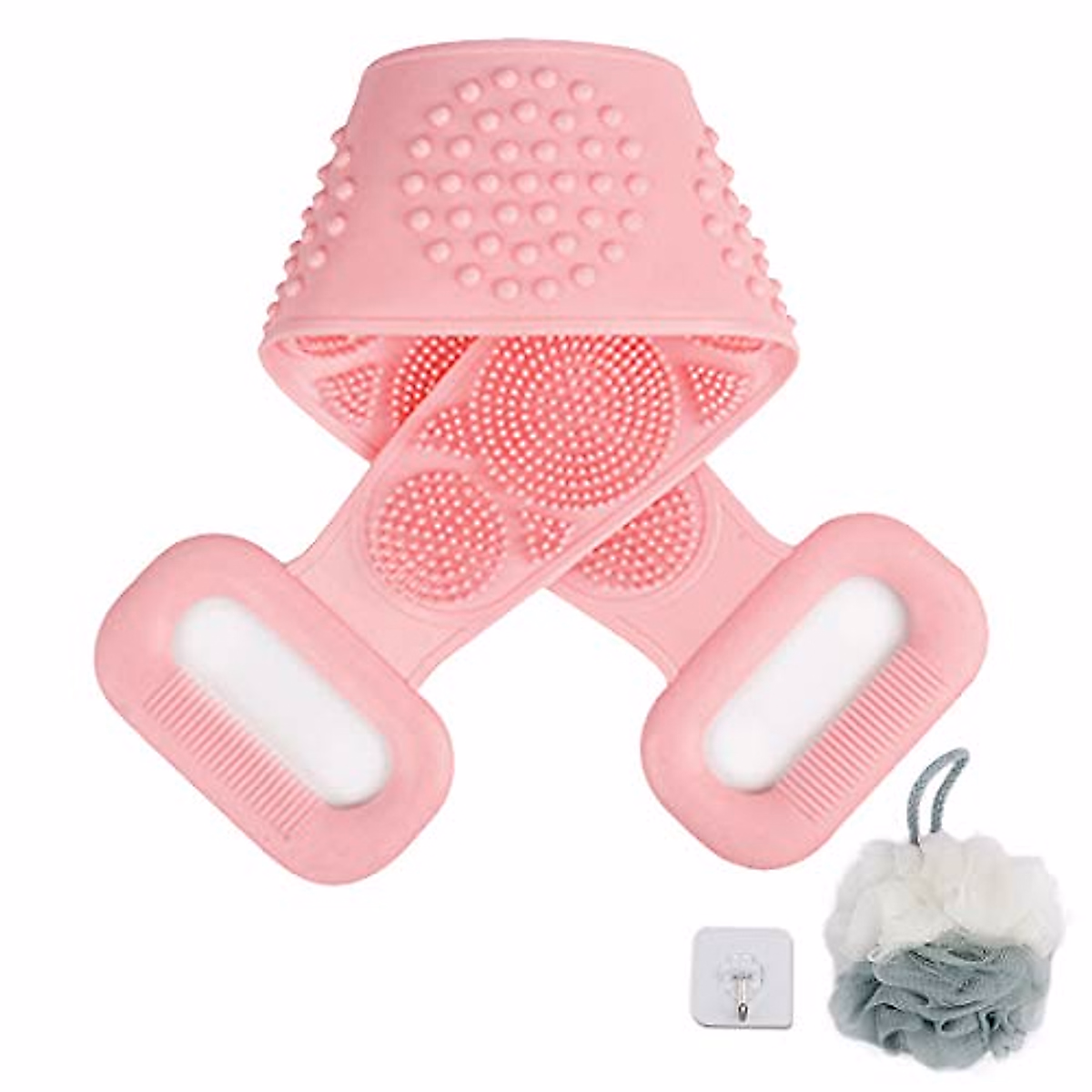 Silicone Body Scrubber,Bath Body Brush for Shower,Exfoliating Dual Side Scrubby Buddy,New Version 2020 Easy to Clean Long Hygienic Washer for Men and Women,Deep Cleaning Massage Scrubbers (Pink)