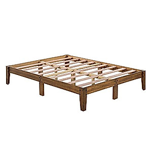 PrimaSleep 14 Inch Solid Wood Platform Bed Frame, Queen, Light Brown