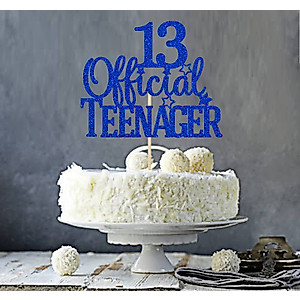 Blue Glitter 13 Official Teenager Cake Topper, Cheers to 13 Years Decor, 13th Birthday Party Decorations